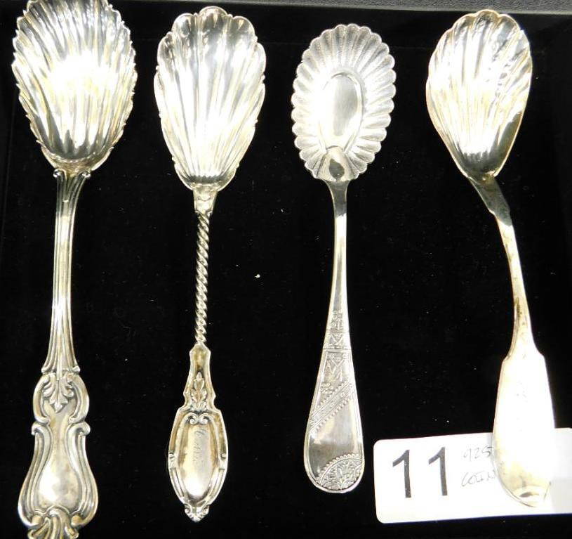 Sterling Silver - 4 Clamshell Bowl Spoons - 925-79.0 Grams - 900-19.0 ...