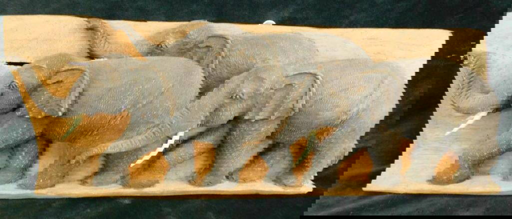 Carved Wood Elephant Wall Hanging - 6.5" X 18" X 3.5" Auction