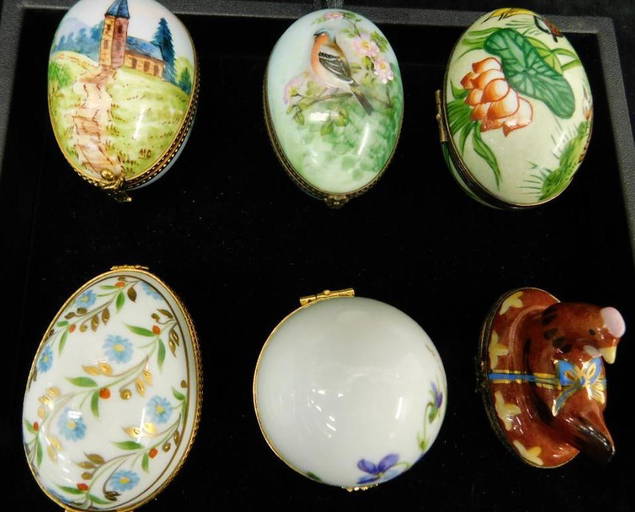 Group Of 6 Limoges Egg Trinket Boxes With Hinged Lids France