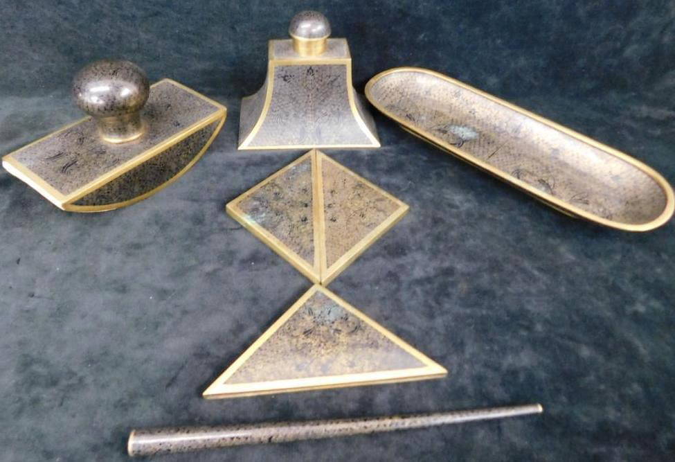 1930s Chinese Cloisonne Desk Set - Inkwell - Pencil Tray - Blotter ...