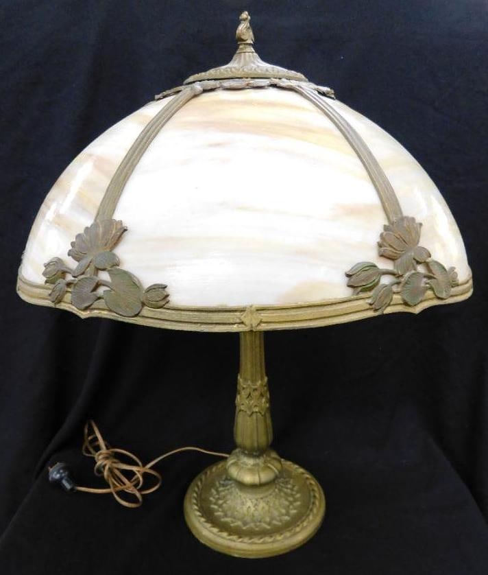 Vintage Slag Glass Table Lamp - Water Lilies - 23" X 18" Auction