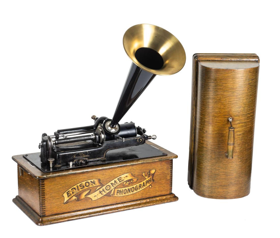 Edison Home Phonograph With Oak Cabinet