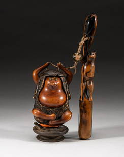 Antique Japanese Inro With Bone Netsuke