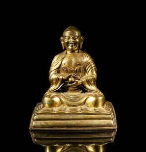 Sino Tibetan Gilt Bronze Warrior Buddha On Lotus Base