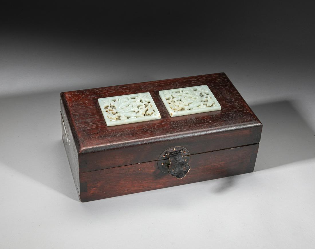 Chinese Wood Box W/ Jade Auction