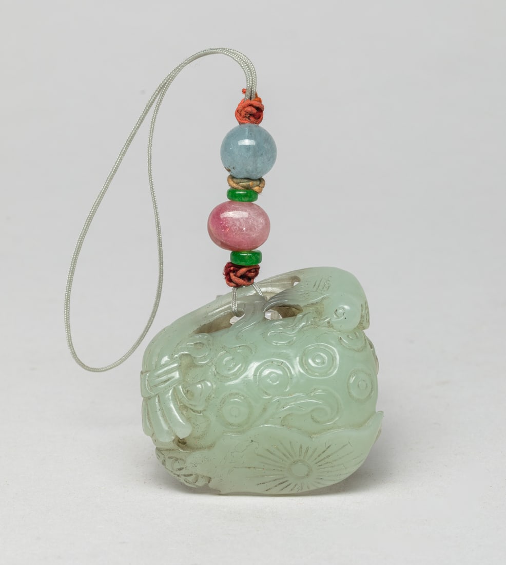 Rare Chinese Jade Toggle W/ Gemstones Auction