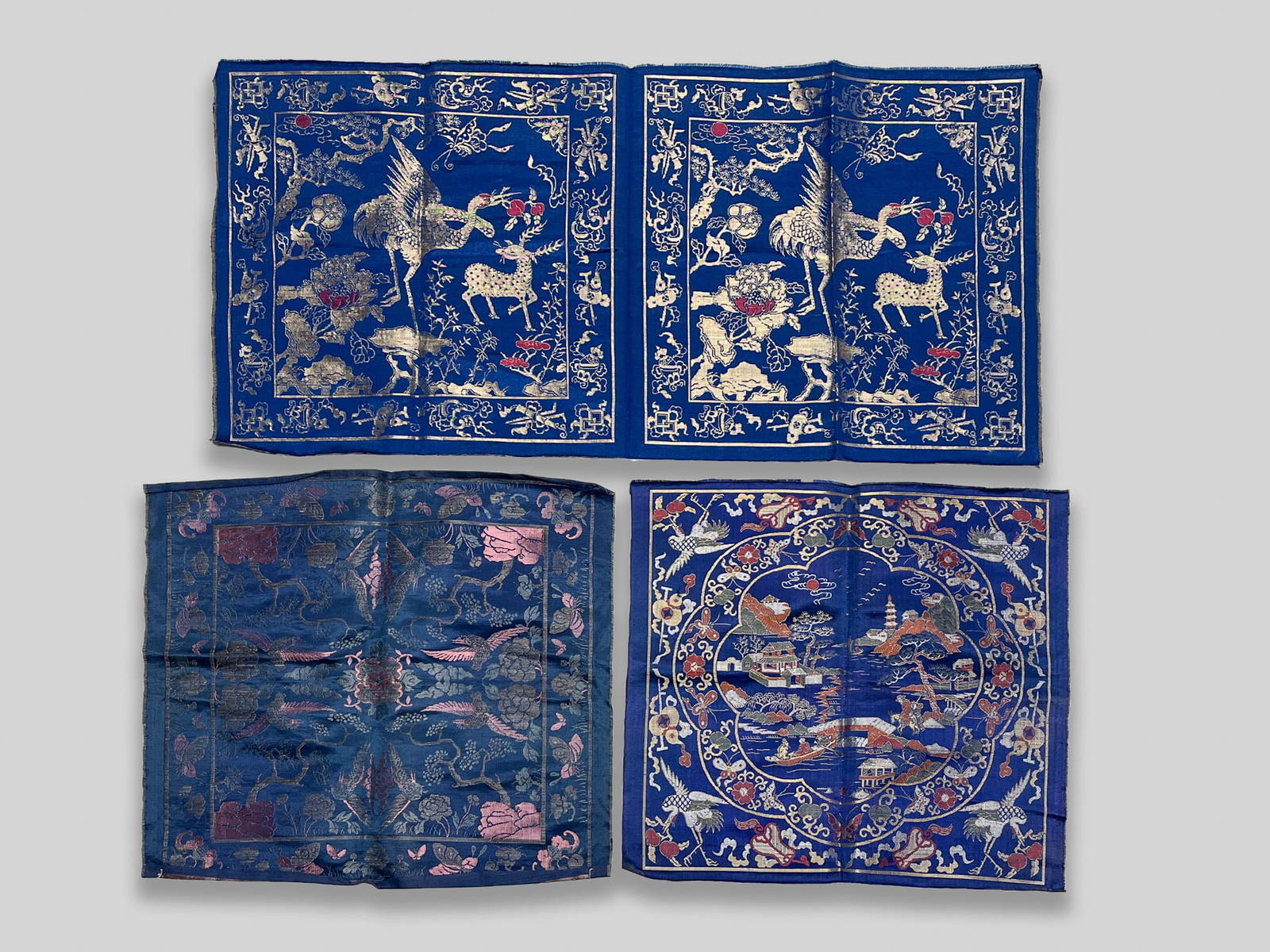 Three Pieces Of Chinese Silk Tapestry Plaques Auction