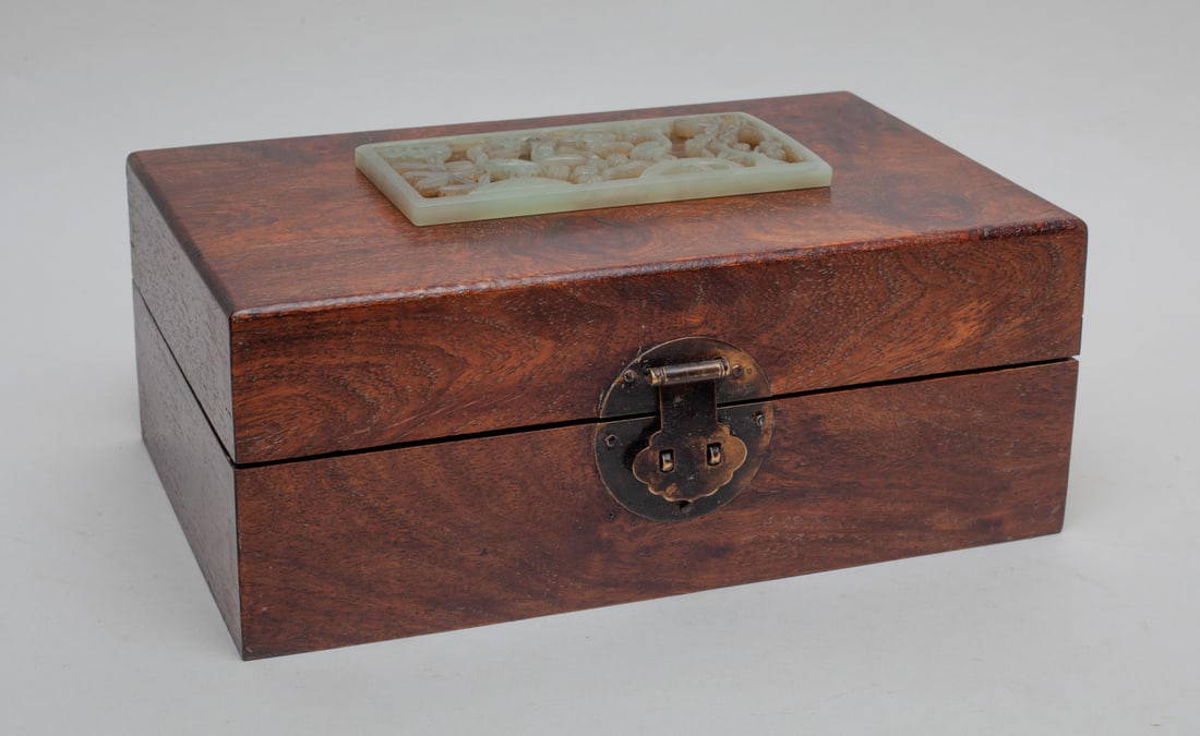 Large Chinese Wood Box W/ Jade Auction