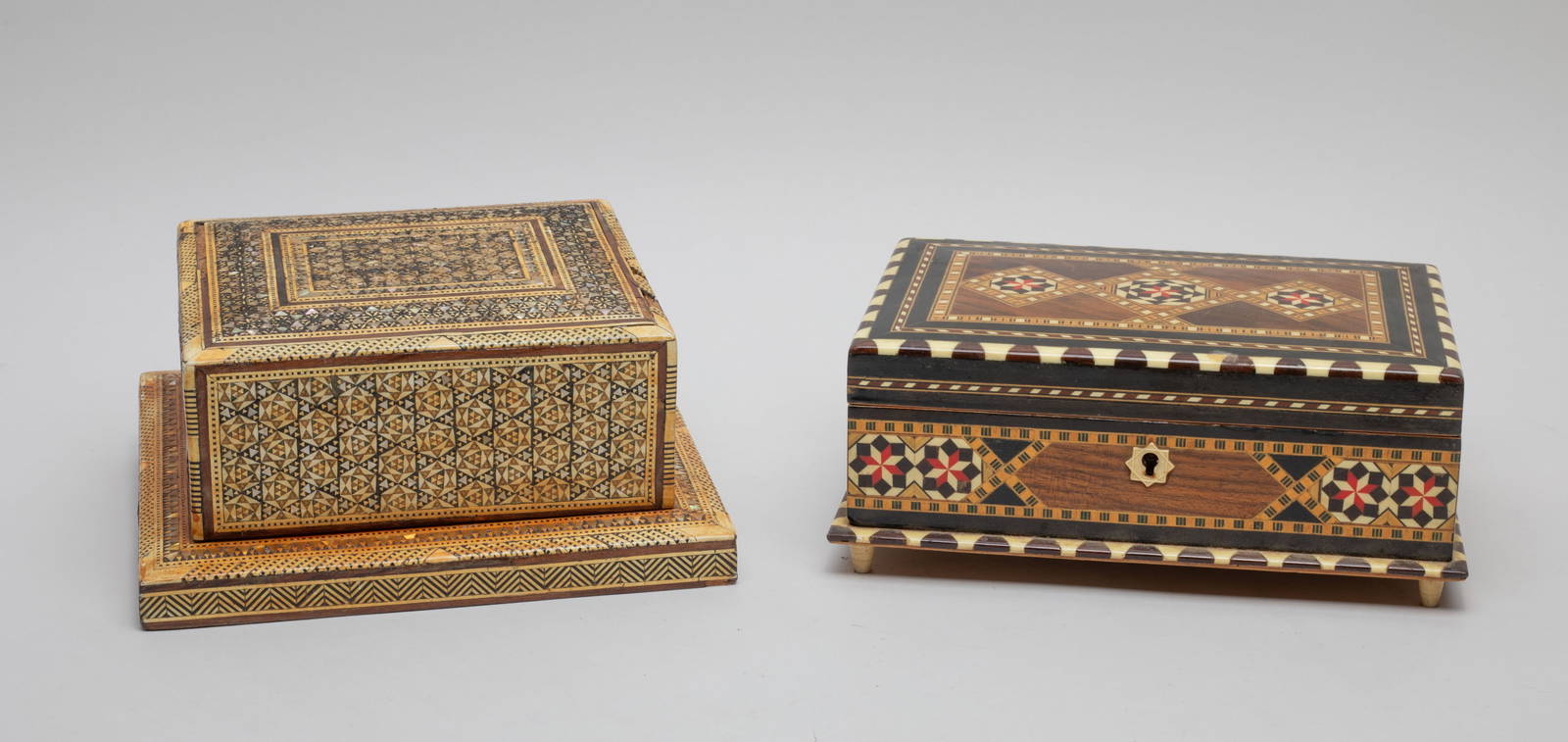 Two Large Russian Boxes, Mop & Bone Auction