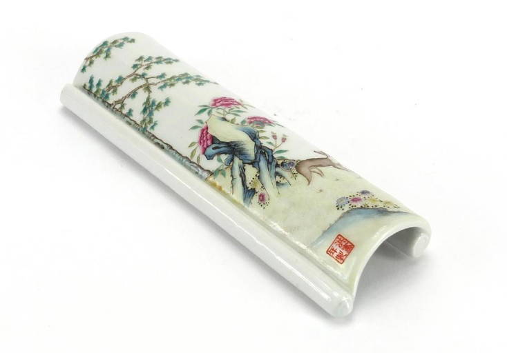 Chinese Porcelain Scholars Wrist Rest, Hand Painted In