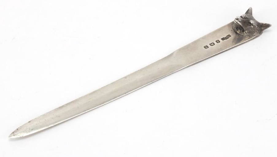 Silver Fox Head Letter Opener, Asprey & Co Birmingham