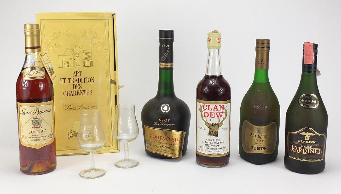 Five bottles of alcohol, Courvoisier VSOP fine champagne cognac, Sempe ...