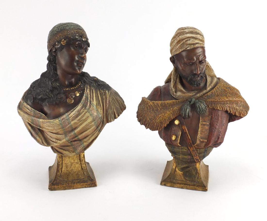 Pair Of Reproduction Goldscheider Terracotta Busts, Impressed Marks To ...