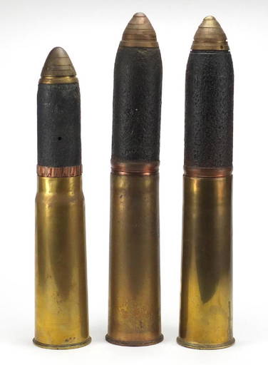 Three Large Military Brass And Iron Shells, One Dated