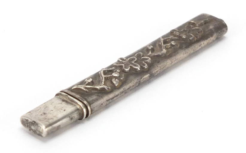 Chinese Silver Pencil Holder, Cast With Leaves,