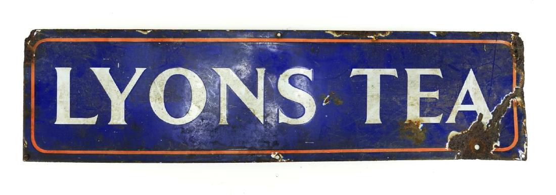 Vintage Lyons Tea enamel advertising sign, 68.5cm x