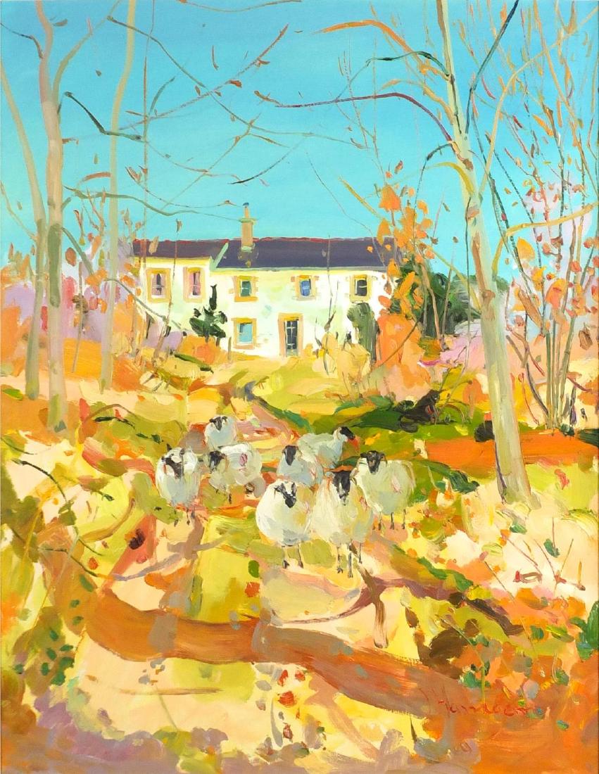James Harrigan - White Farm, oil on board, label verso,
