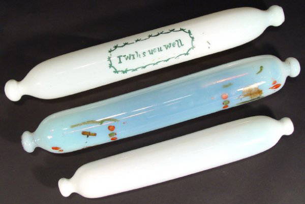 Three Victorian White And Opaline Glass Rolling Pi