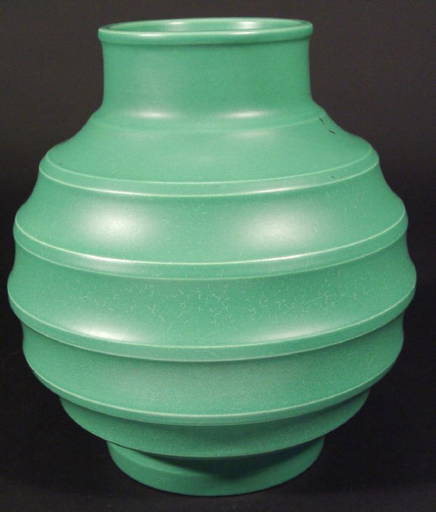 Wedgwood Keith Murray Green Glazed Football Vase,