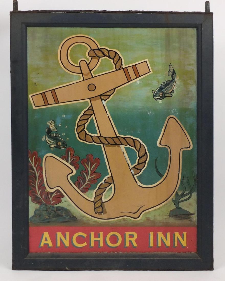 Hand painted Anchor Inn pub hanging sign, 129.5cm H x