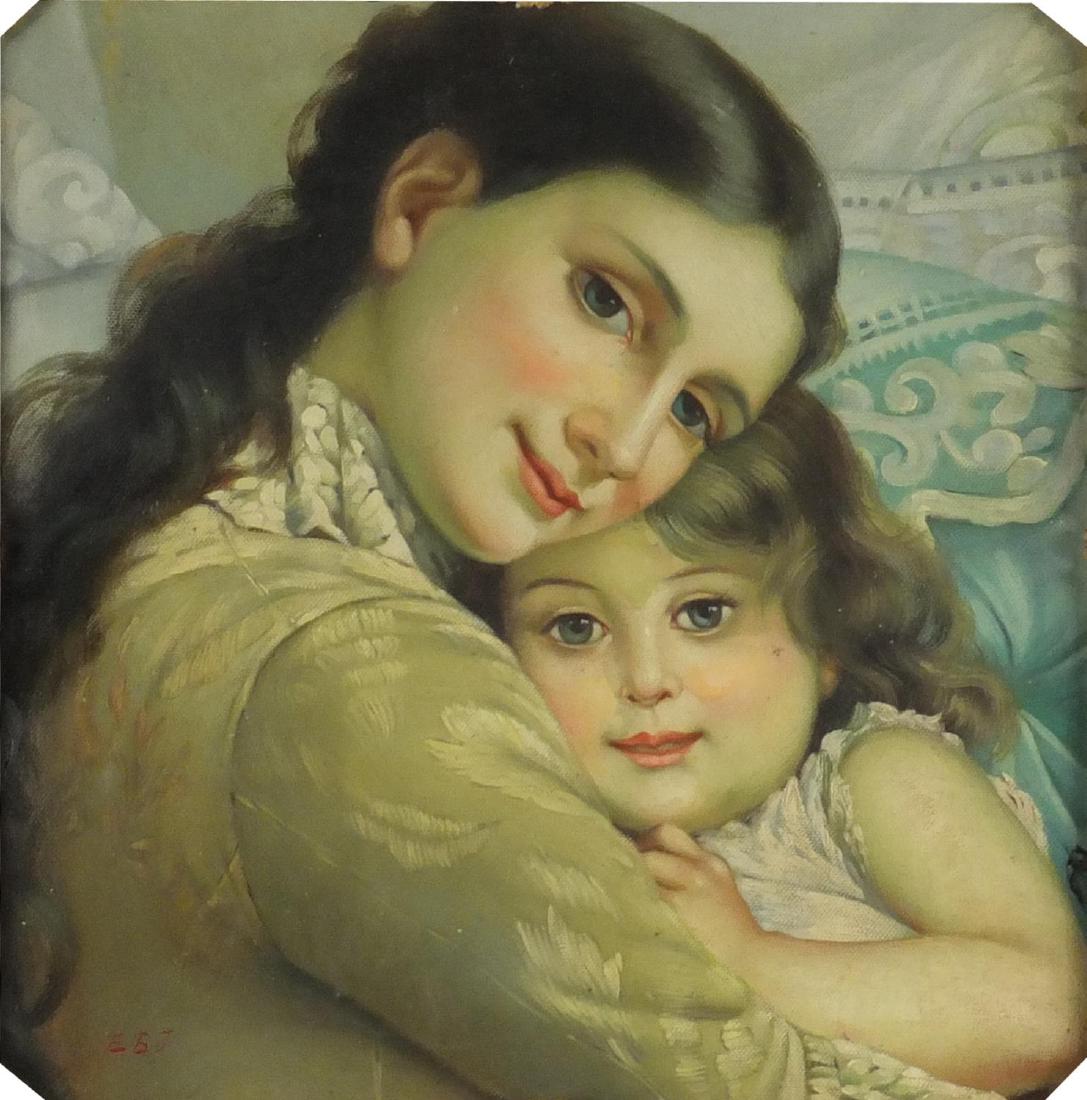 Mother with child in an interior, Pre-Raphaelite style