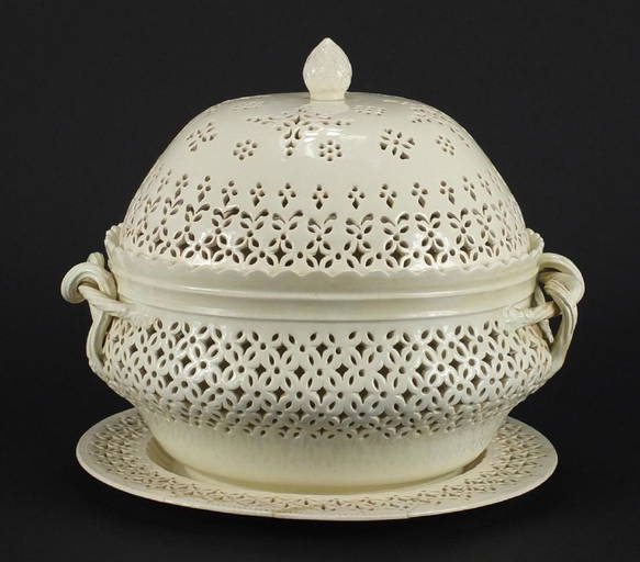 Leeds Pottery Cream Ware Basket And Cover On Stand,