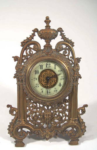 Victorian Brass Easel Clock, Cast In Relief With M