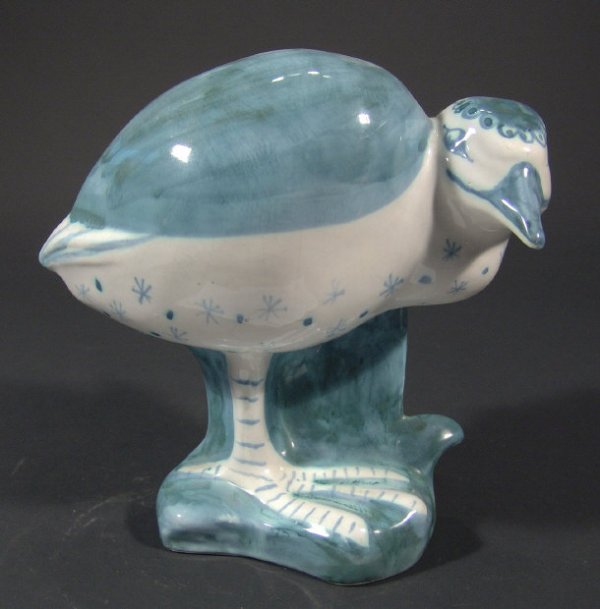 1280: David Sharp Rye Pottery bird with hand painted bl