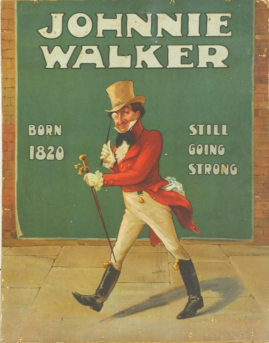 Vintage Johnnie Walker Advertising Board, 58cm X 45.5cm