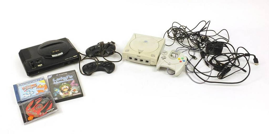 Sega Mega Drive Console And Nintendo Game Cube With