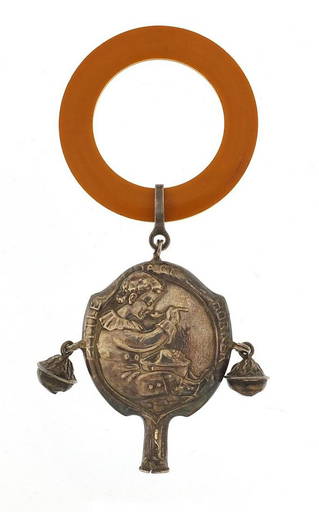 George V Silver Babies Rattle With Amber...