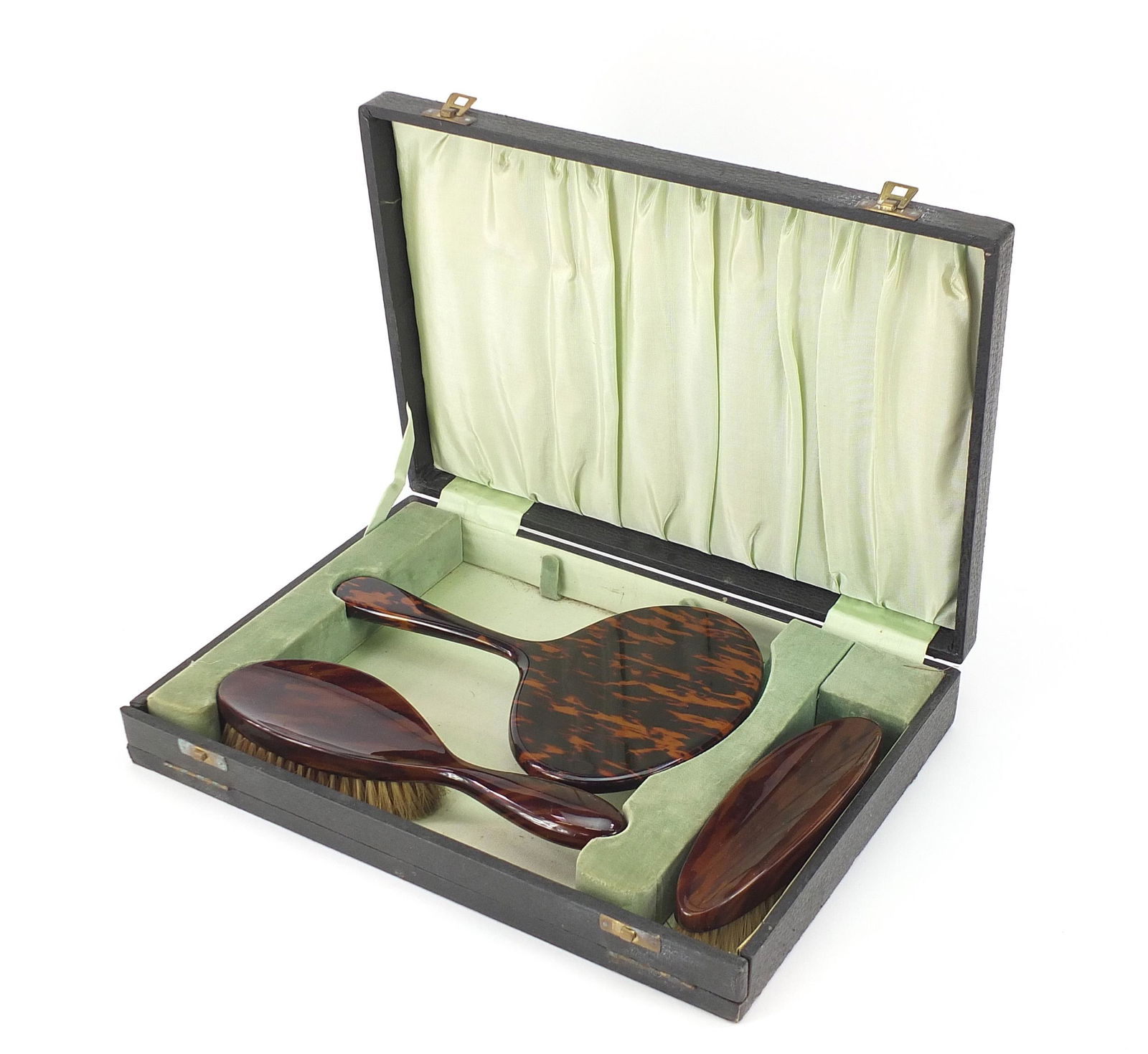 Vintage Boxed Faux Tortoiseshell Brush Set Comprising