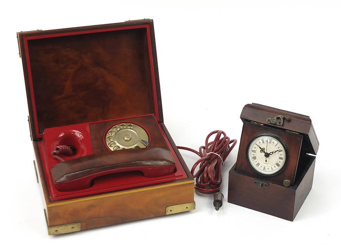 Dial Telephone Housed In A Brass Bound Wooden Box