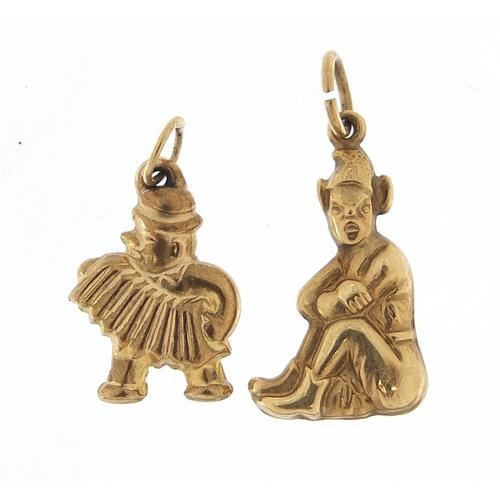 Two 9ct Gold Charms Of A Seated Pixie And Accordion