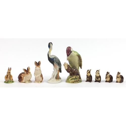 Collectable china animals including Beswick woodpecker, Karl Enz heron ...
