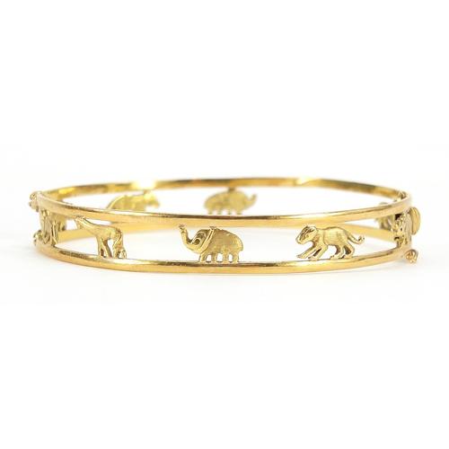 18ct Gold Hinged Bangle Pierced With Animals Including Lion, Giraffe ...