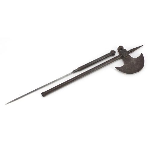 Antique Indo Persian Iron tabar axe with concealed spike dagger, 56.5cm ...