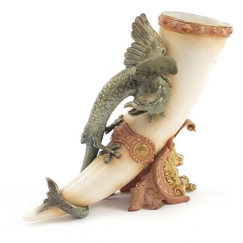 Rudolstadt, German Cornucopia Vase Surmounted With A Mythical Dragon ...