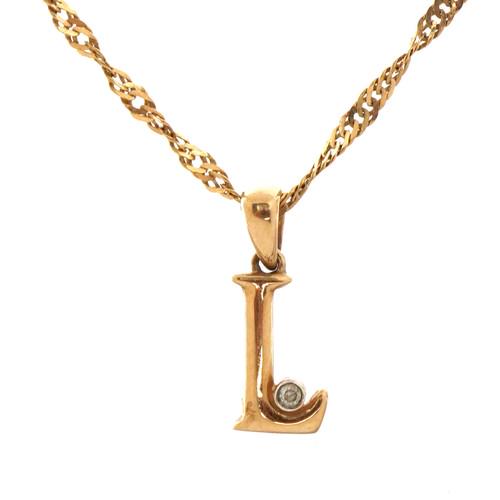 9ct Gold Initial L Pendant Set With A Diamond On A 9ct Gold Rope Twist ...