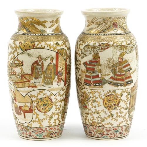 Pair Of Japanese Satsuma Pottery Vases Hand Painted With Samurai ...