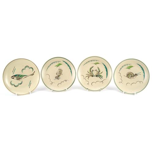 Four Poole Pottery Plates Hand Painted With Sea Life Creatures ...
