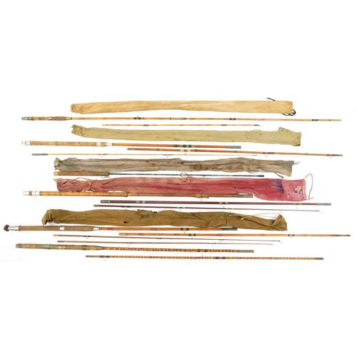 Six vintage fishing rods, some split cane including A E Rudge & Son ...