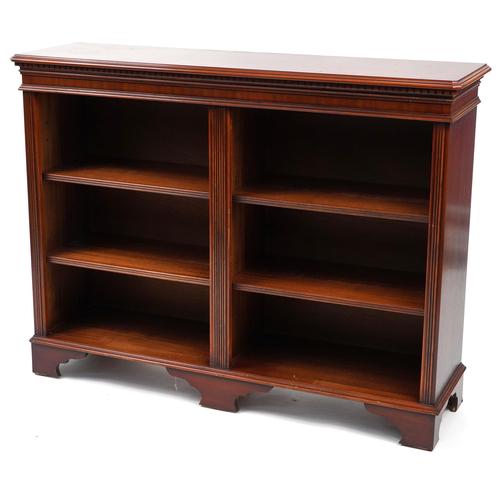 Inlaid yew bookcase with four adjustable shelves, 92cm H x 119cm W x 34 ...