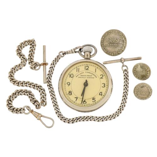 Railway Timekeeper Open Face Pocket Watch With Silver Watch Chain, One ...