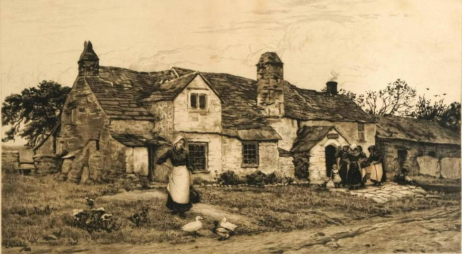 Ernest Albert Waterlow Figures Before A Cottage, 19th Century Pencil ...