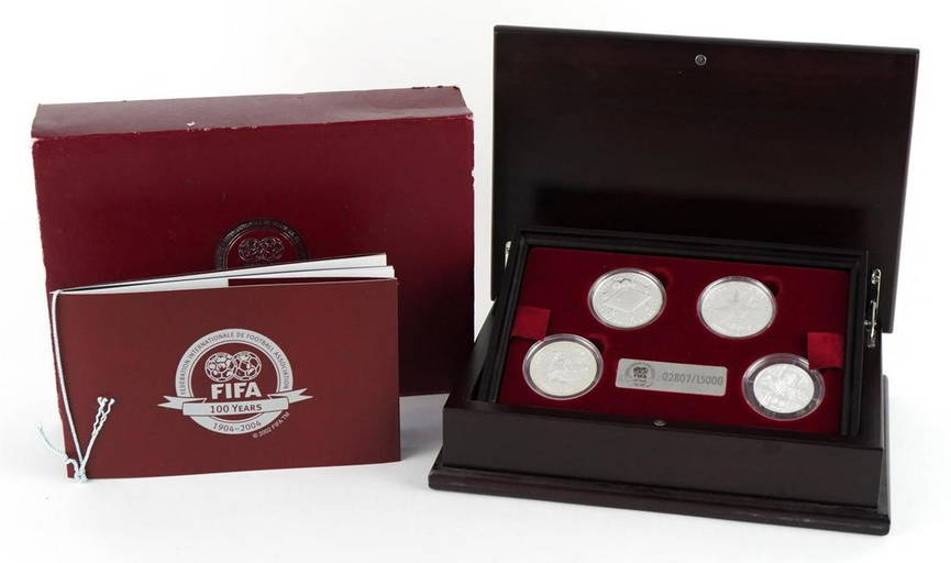 Footballing Interest Silver Four Coin Collection Housed In A Wooden ...