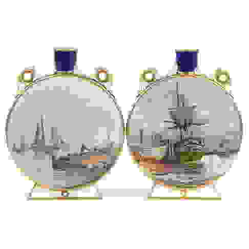 Large Pair Of Victorian Pottery Moon Flasks With Twin Handles Hand ...