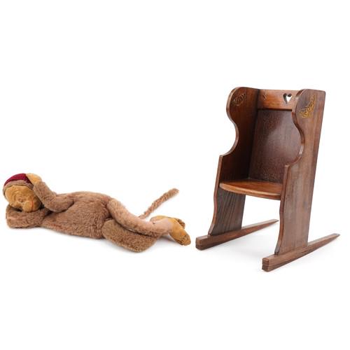 Merrythought Monkey Pyjama Case And Carved Oak Rocking Doll's Chair ...