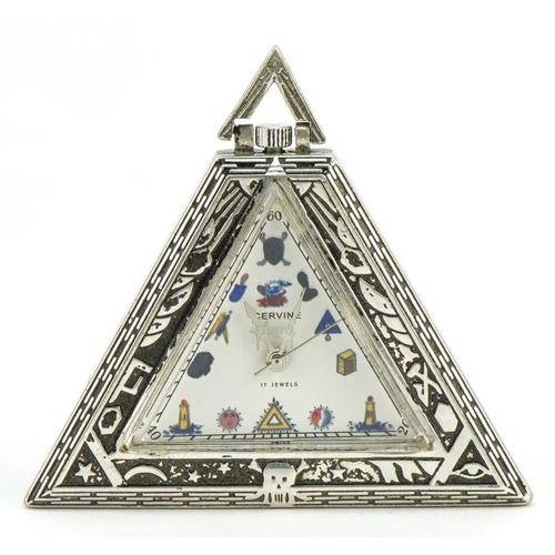 Masonic Interest Silver Triangular Pocket Watch, 5cm High Auction