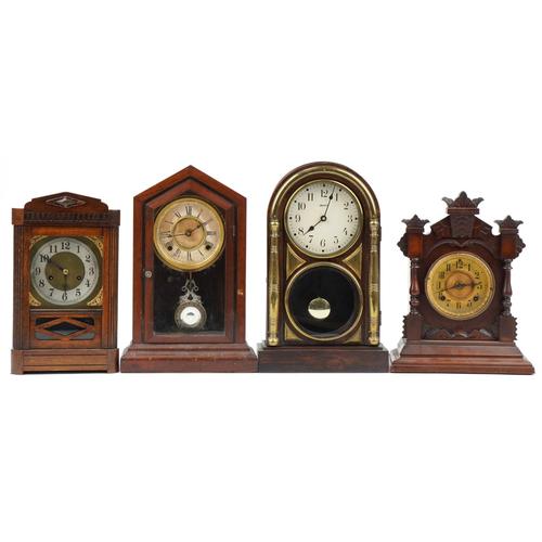 Four Oak Mantle Clocks Including Ingersoll And Ansonia Clock Co, The ...